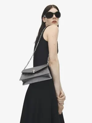 Alexander McQueen Skull Mini Bag In Metallic Croc-embossed Calf Leather