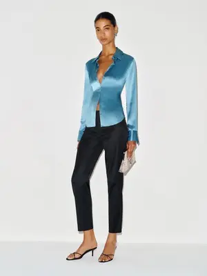 REFORMATION Hadley Mid Rise Satin Pant - Black