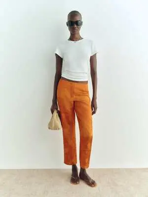 REFORMATION Hadley Mid Rise Satin Pant Burnt - Orange