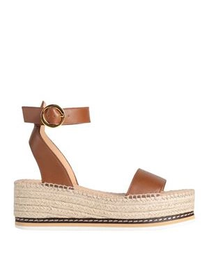 ODISSI Espadrilles Calfskin Wedge Sandals - Brown