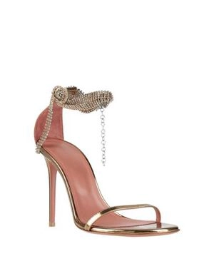 Amina Muaddi Bronze Leather Embellished Stiletto Sandals