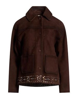 Sandro Chocolate Lambskin Jacket With Studded Embellishments - Chocolate Brown