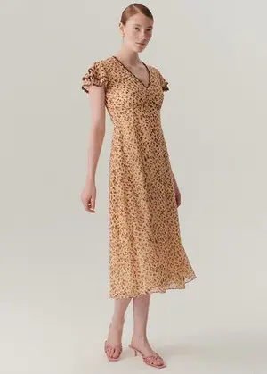 EXQUISE Nora Chiffon Midi Dress - Orange Patterned