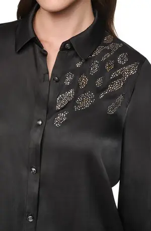 Dkny Animal Heat Set Studs Satin Button-up Shirt - Black