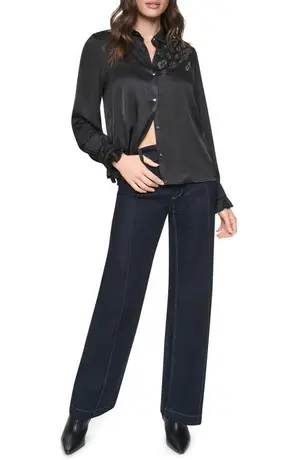 Dkny Animal Heat Set Studs Satin Button-up Shirt - Black