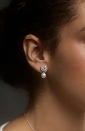 Nadri Cubic Zirconia And Faux Pearl Halo Drop Earrings