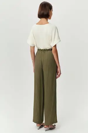 EXQUISE High Rise Wide Leg Woven Pants - Khaki