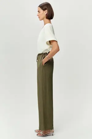 EXQUISE High Rise Wide Leg Woven Pants - Khaki