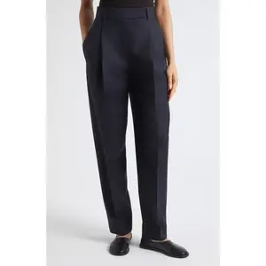 RÓHE Daria Pleated High Waist Tapered Virgin Wool & Mohair Trousers - Navy