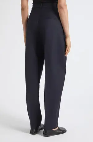 RÓHE Daria Pleated High Waist Tapered Virgin Wool & Mohair Trousers - Navy