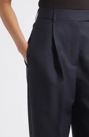 RÓHE Daria Pleated High Waist Tapered Virgin Wool & Mohair Trousers - Navy