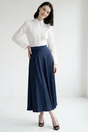 EXQUISE Nayaine A Line Zippered Midi Skirt - Navy