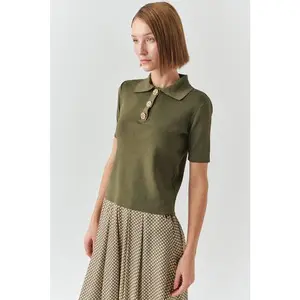 EXQUISE Jaylah Short Sleeve Blouse - Khaki