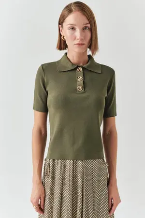 EXQUISE Jaylah Short Sleeve Blouse - Khaki