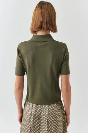 EXQUISE Jaylah Short Sleeve Blouse - Khaki