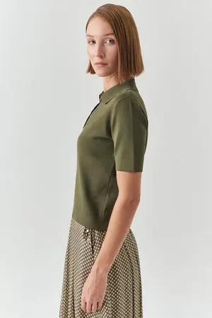 EXQUISE Jaylah Short Sleeve Blouse - Khaki