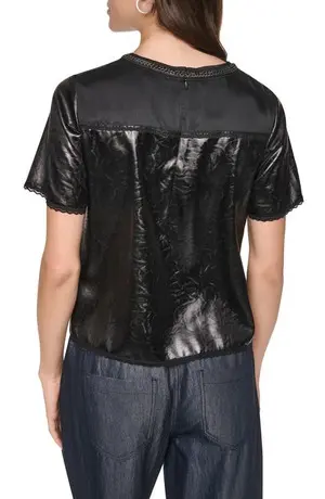 Dkny Mixed Media Crackle Faux Leather Top