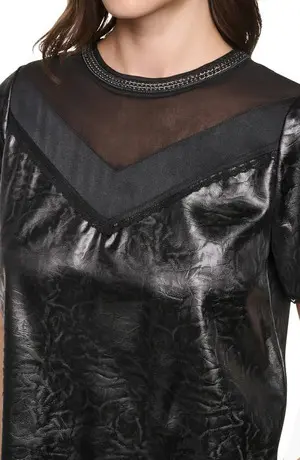Dkny Mixed Media Crackle Faux Leather Top