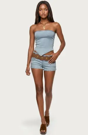 EDIKTED Zaida Stretch Denim Micro Shorts
