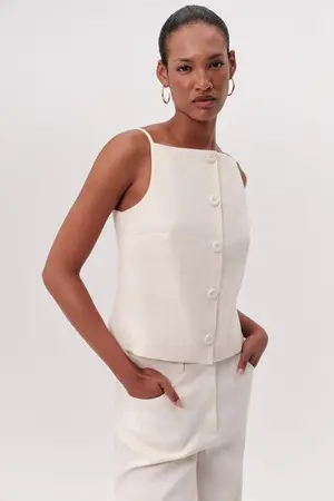 EXQUISE Rebeca Square Neck Button Front Sleeveless Blouse