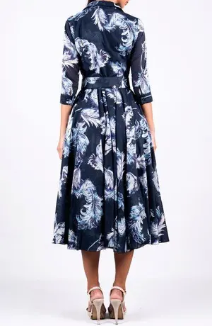 Samantha Sung Feather Lightness A-line Belted Shirtdress