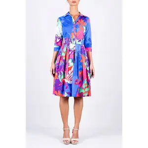 Samantha Sung Spanish Garden Pleated Shirtdress - Sky Blue