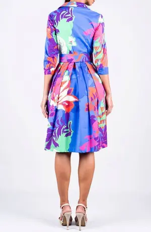 Samantha Sung Spanish Garden Pleated Shirtdress - Sky Blue