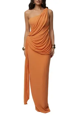 JLUXLABEL One-shoulder Draped Maxi Dress - Coral