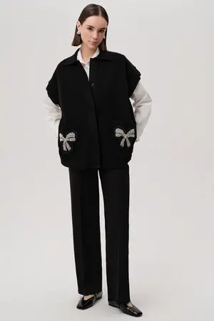 EXQUISE Stone Pocket Detail Collar Knit Vest