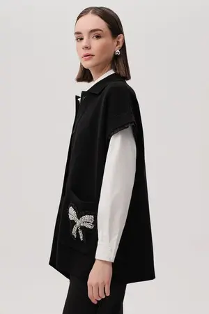 EXQUISE Stone Pocket Detail Collar Knit Vest