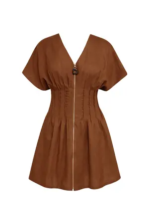 EXQUISE Short Sleeve Linen Mini Dress