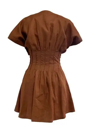 EXQUISE Short Sleeve Linen Mini Dress