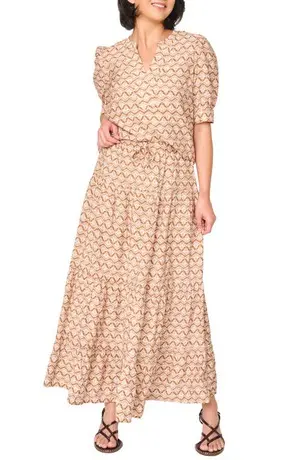 GIBSONLOOK Tiered Maxi Skirt With Drawcord Waist - Mocha Shell