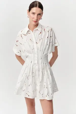 EXQUISE Angevin Slim Short Sleeve Mini Dress - Ecru