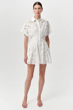 EXQUISE Angevin Slim Short Sleeve Mini Dress - Ecru