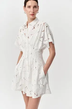 EXQUISE Angevin Slim Short Sleeve Mini Dress - Ecru