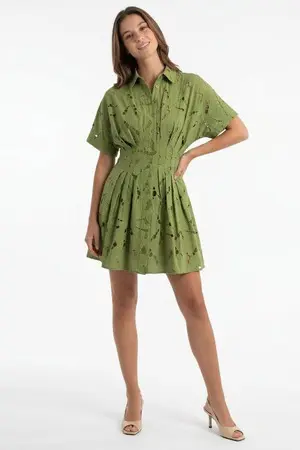 EXQUISE Angevin Slim Short Sleeve Mini Dress - Green
