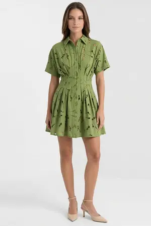 EXQUISE Angevin Slim Short Sleeve Mini Dress - Green