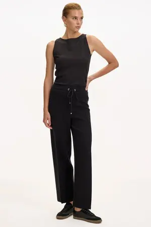 EXQUISE Drawstring Knitted Trousers Black