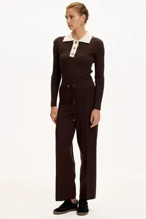 EXQUISE Drawstring Knitted Trousers Brown