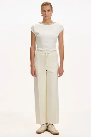 EXQUISE Drawstring Knitted Trousers Ecru
