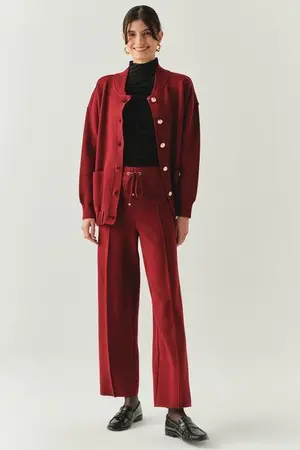 EXQUISE Drawstring Knitted Trousers Red