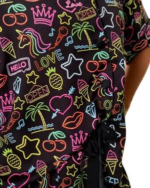 SUNSHINE SOCIETY Neon Lights Silky Short Sleeve Shorts Set