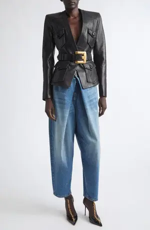 Balmain Pleated Barrel Leg Jeans