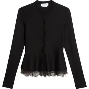 Alexander McQueen Lace Trim Peplum Cardigan - Black