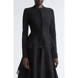 Alexander McQueen Lace Trim Peplum Cardigan - Black