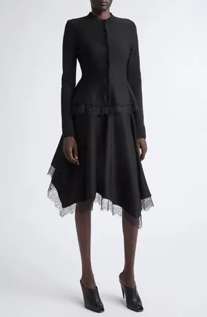 Alexander McQueen Lace Trim Peplum Cardigan