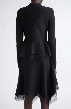 Alexander McQueen Lace Trim Peplum Cardigan