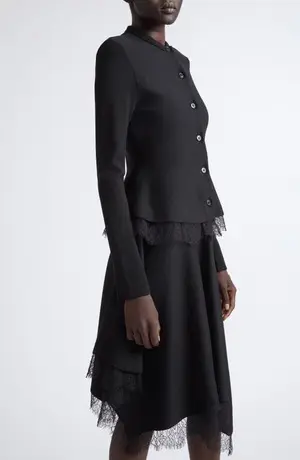Alexander McQueen Lace Trim Peplum Cardigan