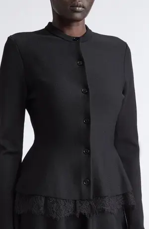 Alexander McQueen Lace Trim Peplum Cardigan